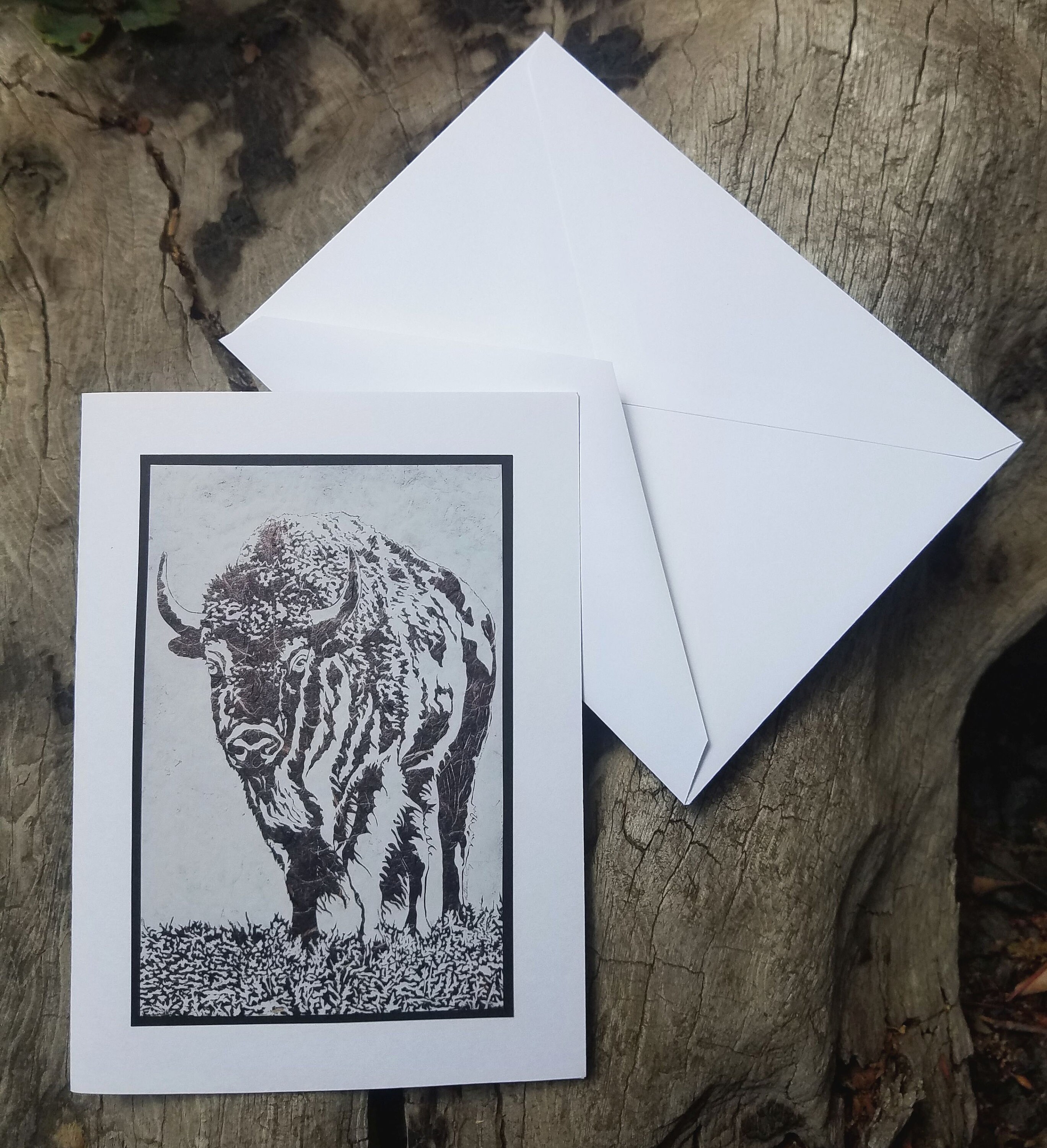 5 Handmade Bison of the Grasslands Cards sage Green, Baby Blue, Red ...