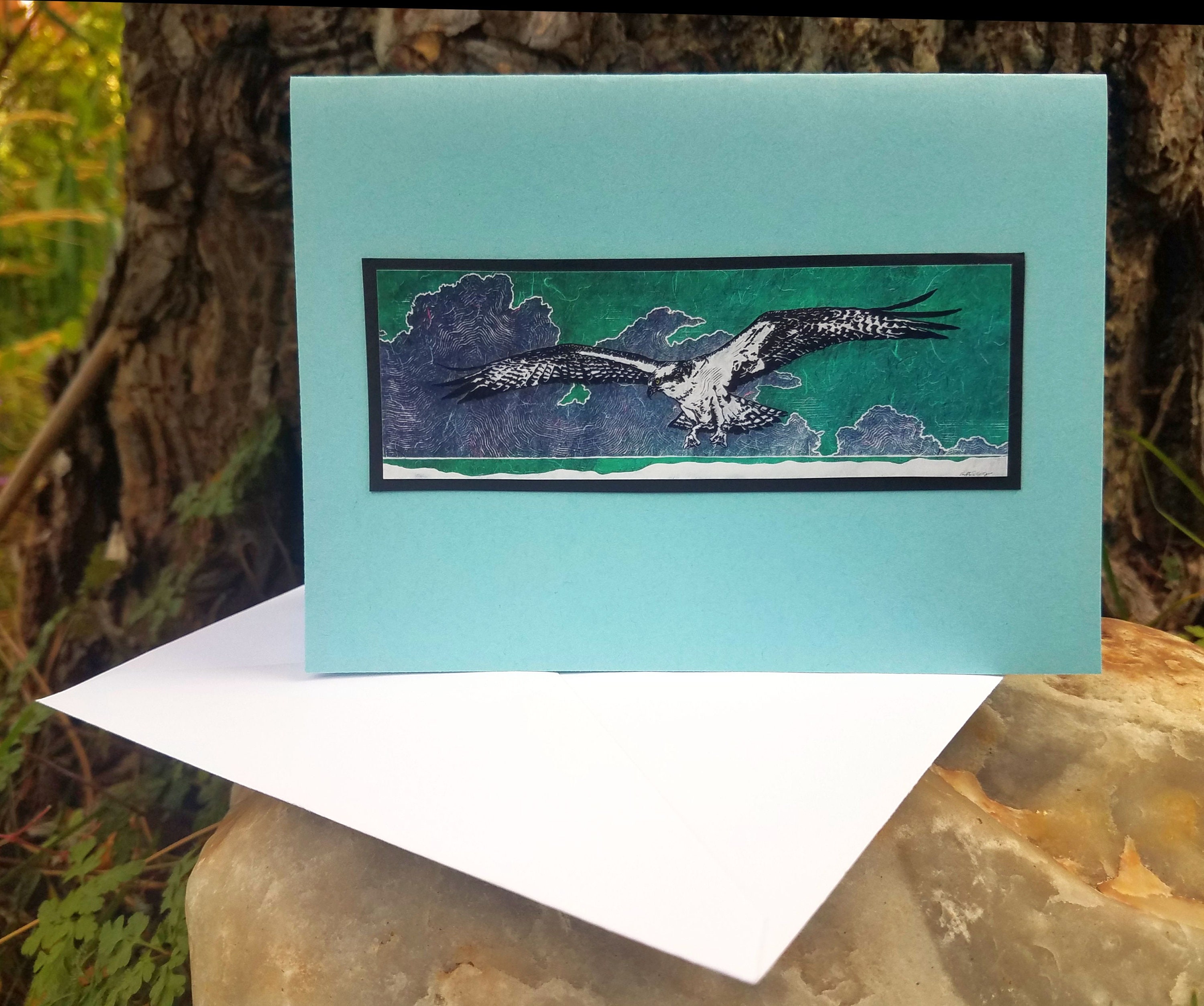 5 Handmade Osprey Cards Baby Blue or Turquoise | Etsy