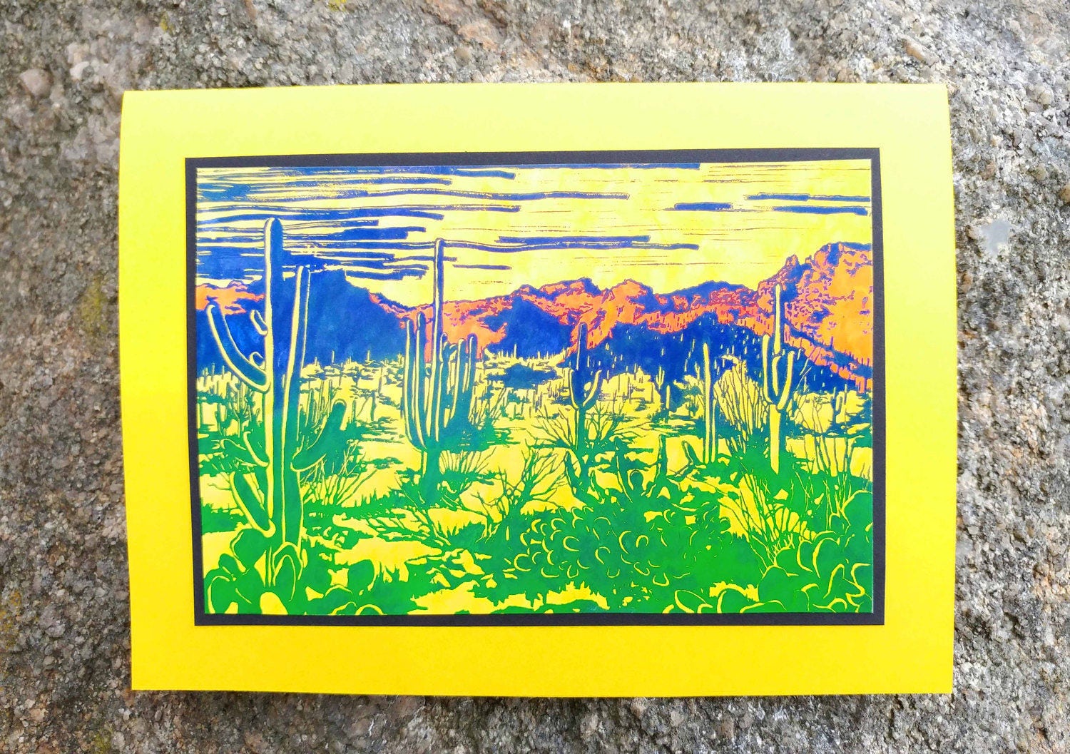 5 Handmade Sonoran Desert Cards multiple Colors Available - Etsy