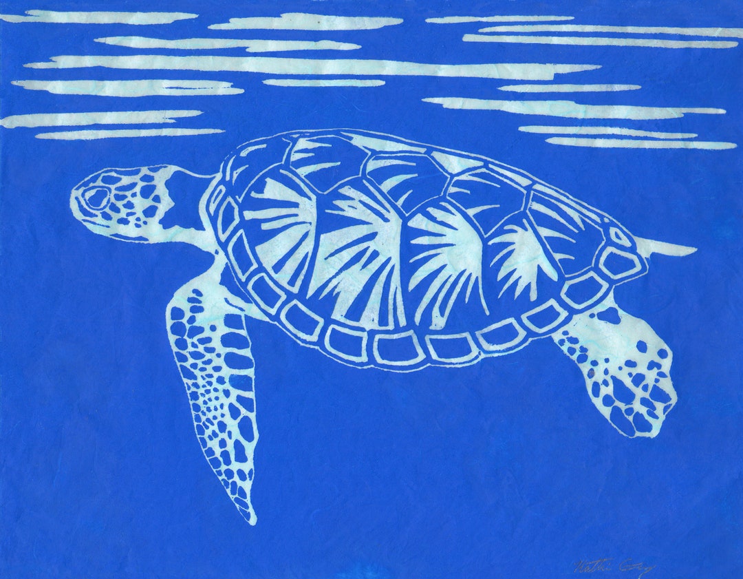 Sea Turtle - Original Linocut (multiple Color Options) - Etsy
