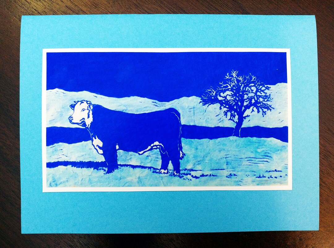 5 Handmade Bull Cards blue or Brown and Blue - Etsy