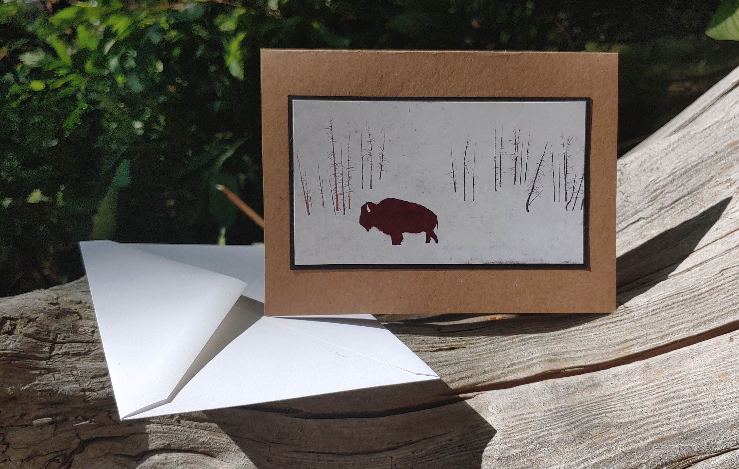 5 Handmade Winter Bison Cards red White Brown or Light - Etsy