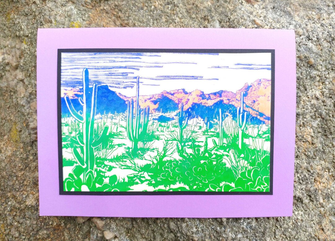 5 Handmade Sonoran Desert Cards multiple Colors Available - Etsy