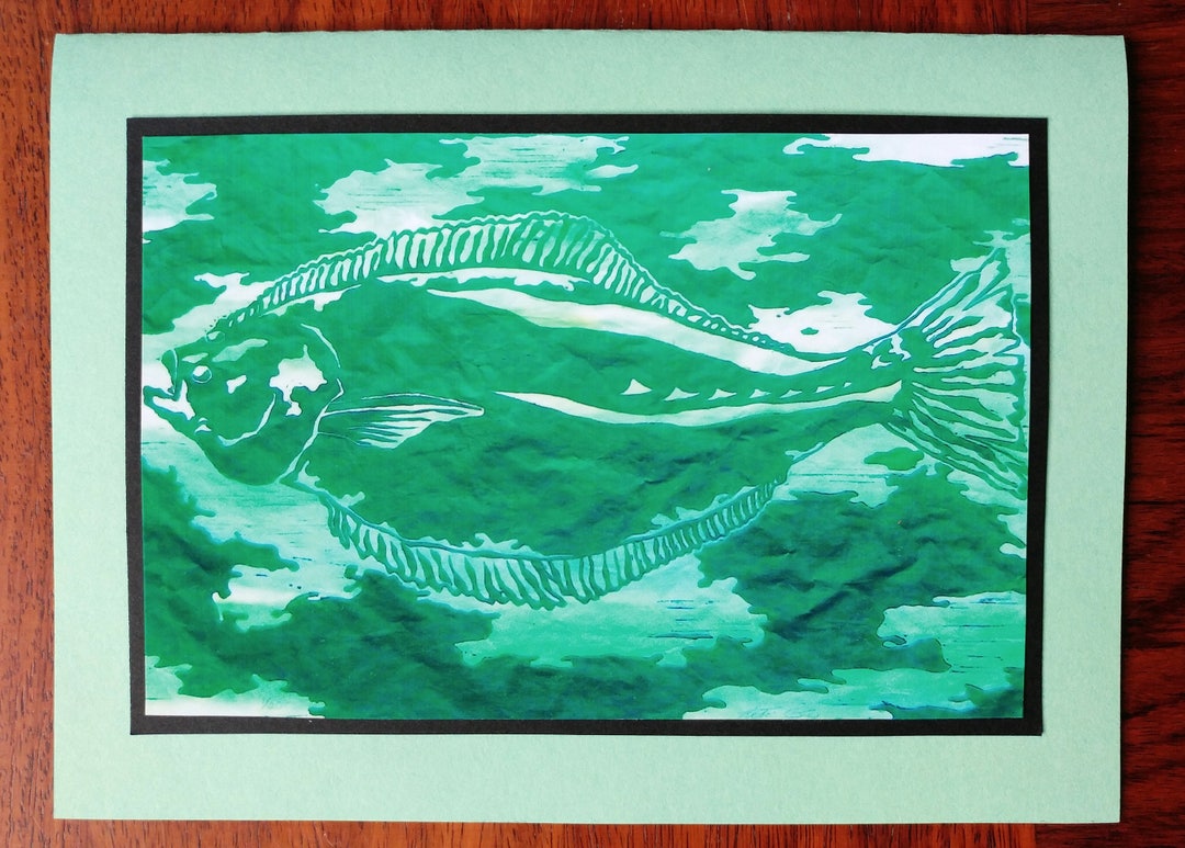 5 Handmade Halibut Cards (sage Green) - Etsy