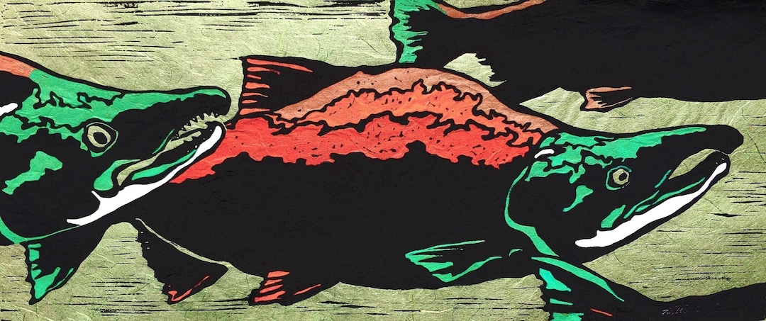Salmon - Original Linocut (multiple Color Options) - Etsy