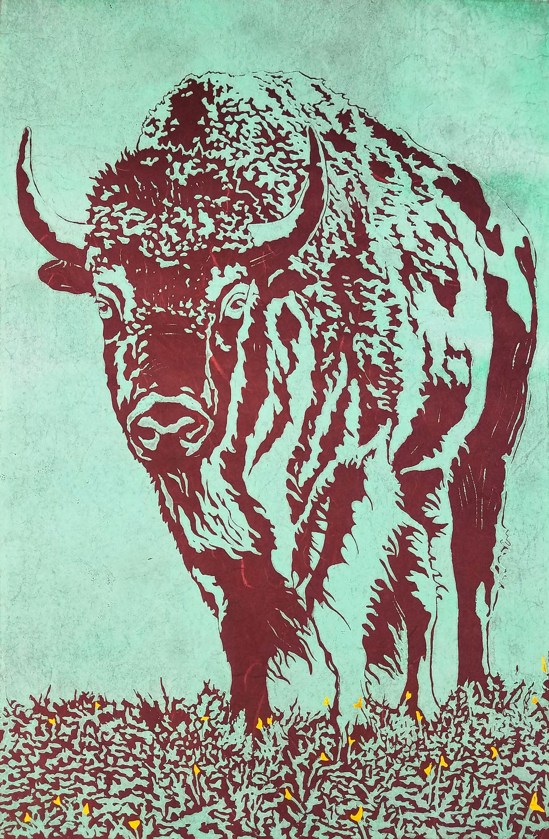 Bison of the Grassland grey, Brown, Blue, or Black Original Linocut - Etsy