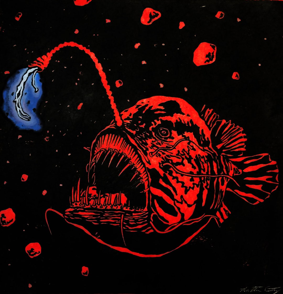 Anglerfish Original Linocut multiple Color Options - Etsy