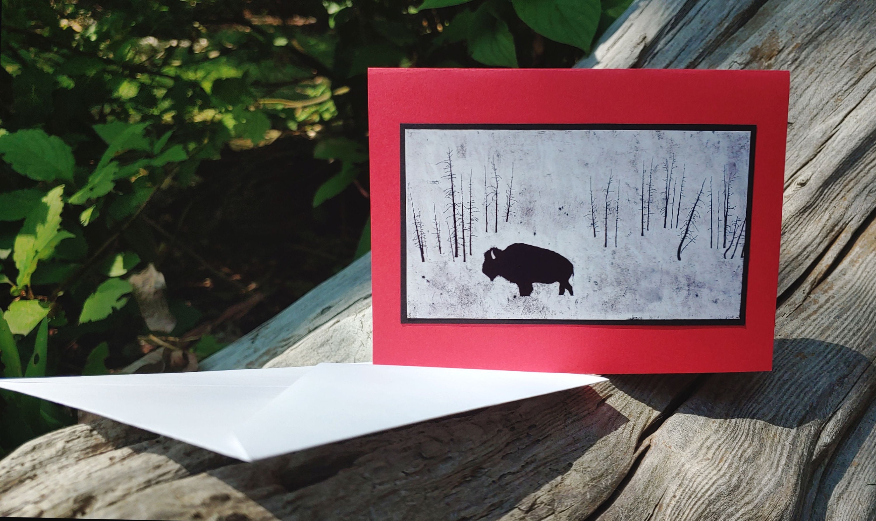 5 Handmade Winter Bison Cards red White Brown or Light - Etsy