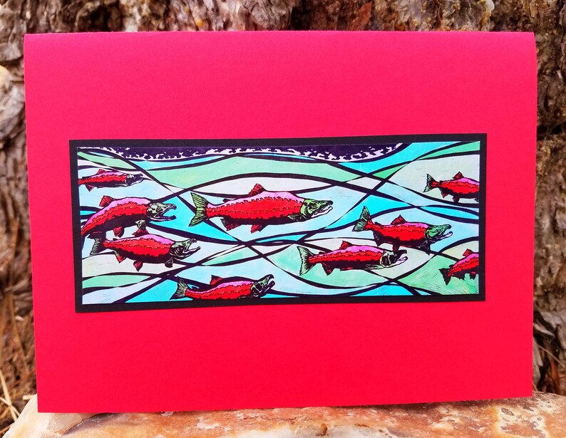 5 Handmade School of Salmon Cards multiple Colors Available - Etsy
