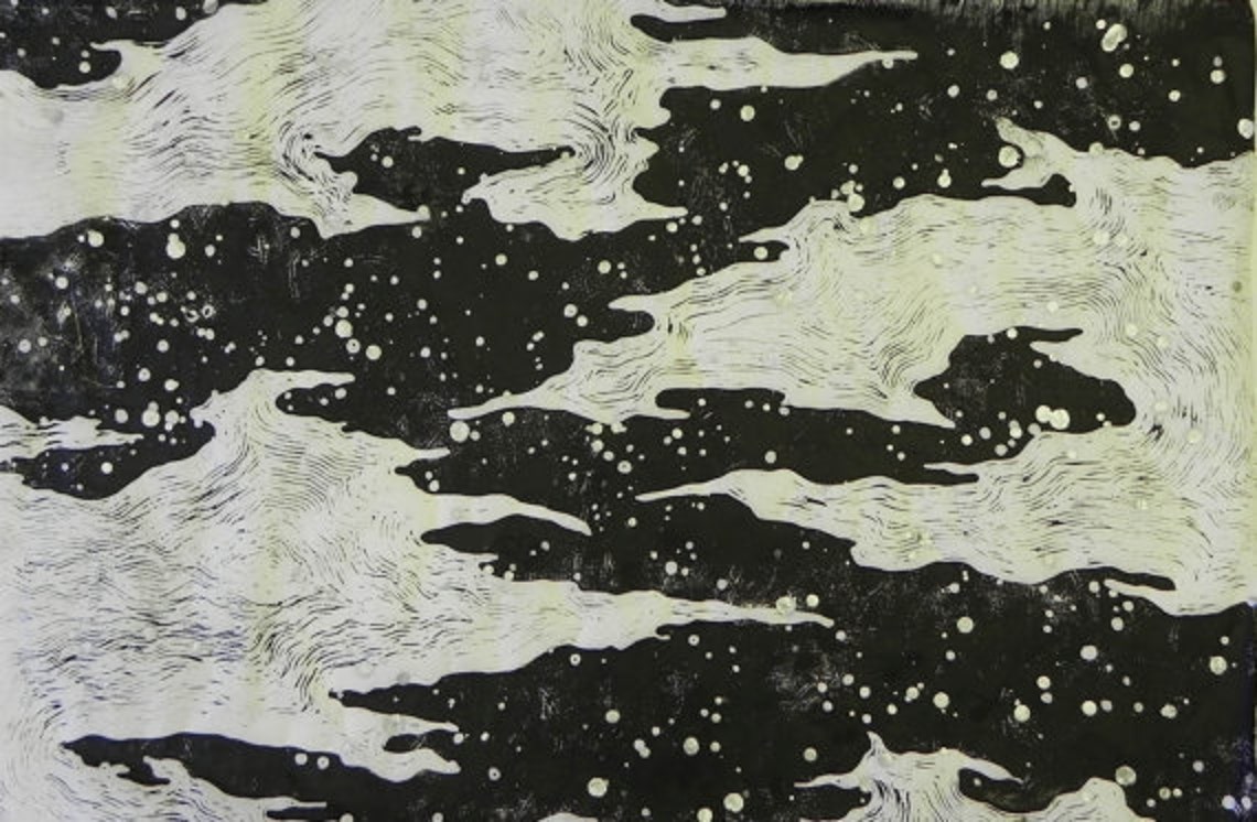 Night Sky - HUGE Original Linocut (turquoise or White) - Etsy