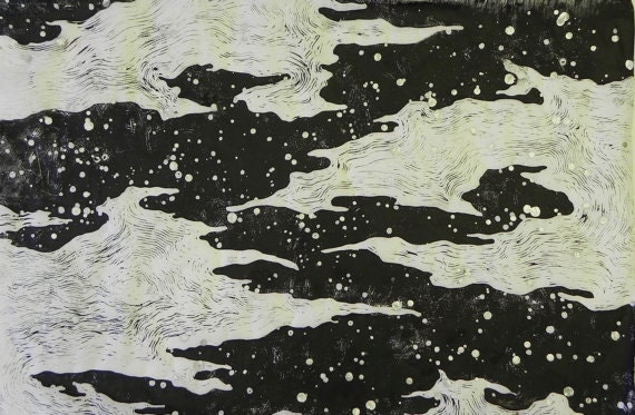 Night Sky - HUGE Original Linocut (turquoise or White) - Etsy