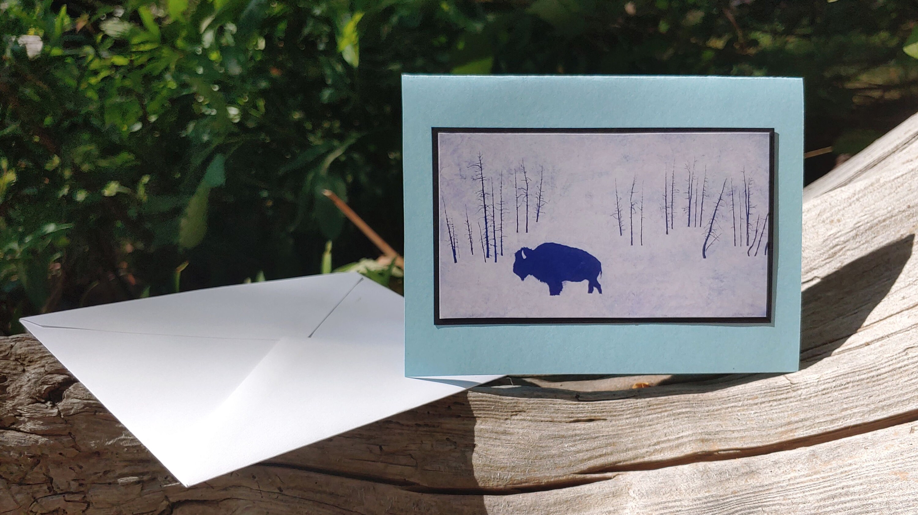 Red, White, Brown, or Light Blue 5 Handmade Winter Bison Cards Art ...