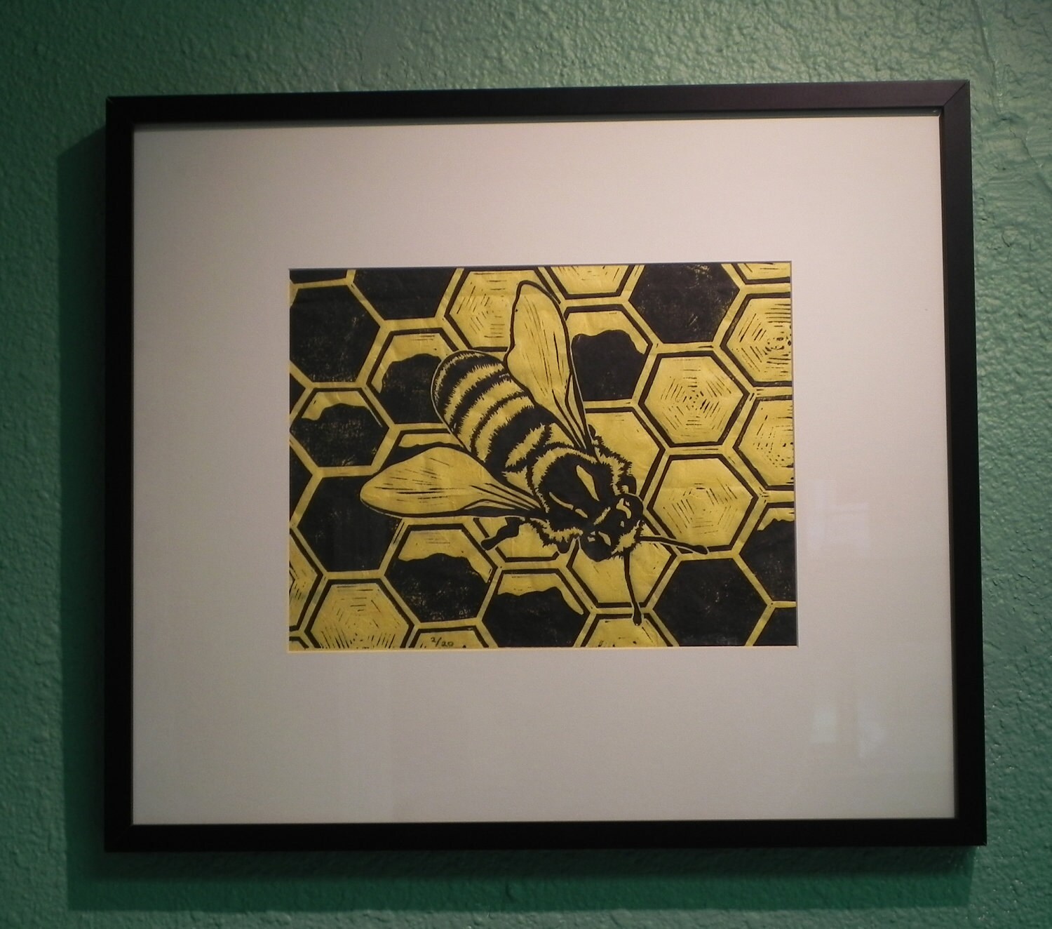 Honey Bee Original Linocut yellow White or Green | Etsy
