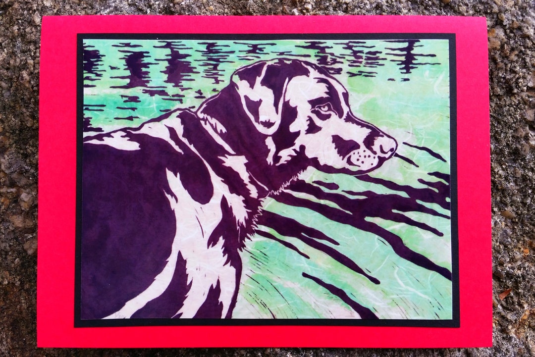 5 Handmade Labrador Cards (red or Sage Green) - Etsy