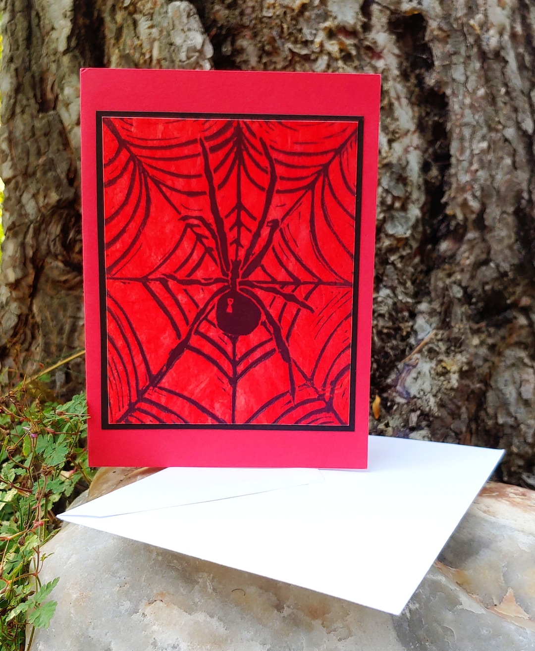 5 Handmade Spider Linocut Cards red - Etsy