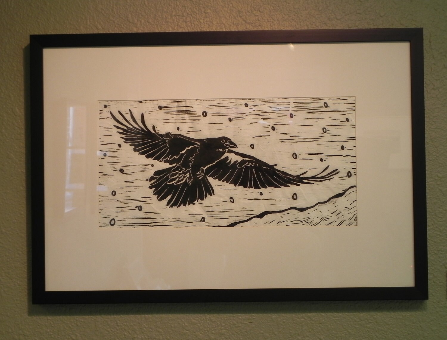 Raven in Snow Original Linocut Red or White | Etsy