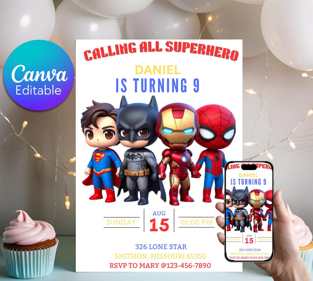 Calling All Superhero Birthday Invitation, Printable Birthday Party ...