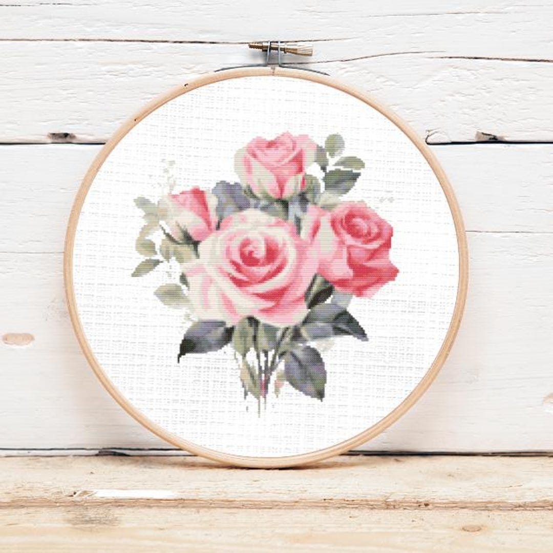 Rose Bouquet Cross Stitch Pattern | 150x150 | PDF Download - Etsy