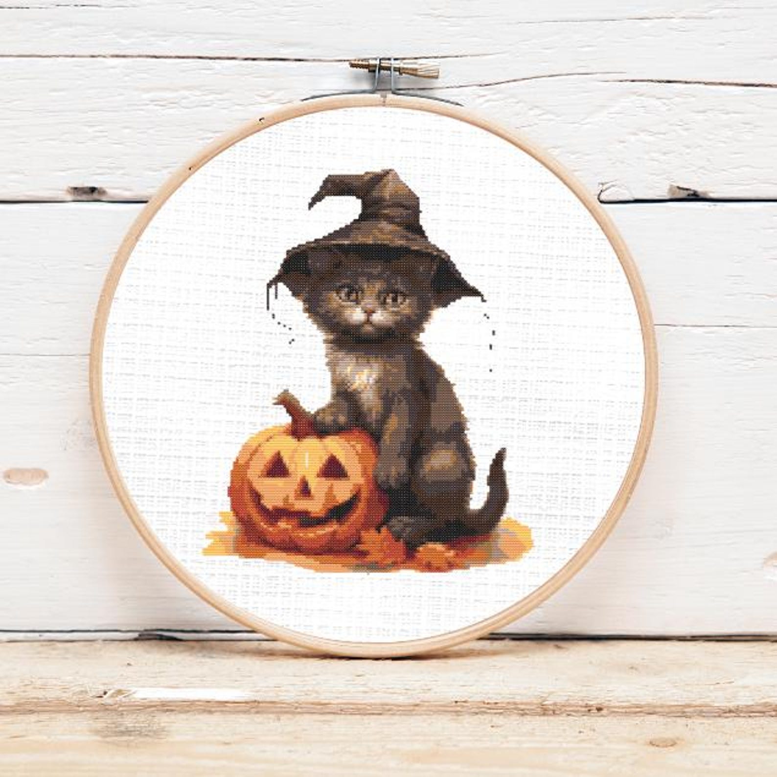 Halloween Cat & Pumpkin Cross Stitch Pattern (150x150) - Etsy