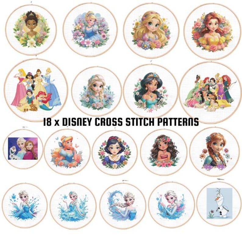 Disney Princess Cross Stitch Pattern Bundle – 18 Digital Downloads - Etsy