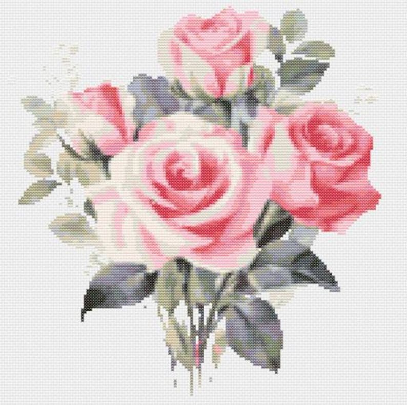 Rose Bouquet Cross Stitch Pattern | 150x150 | PDF Download - Etsy Canada