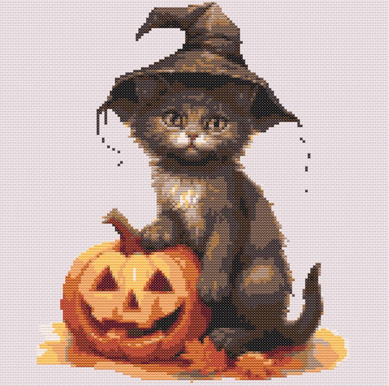 Halloween Cat & Pumpkin Cross Stitch Pattern (150x150) - Etsy