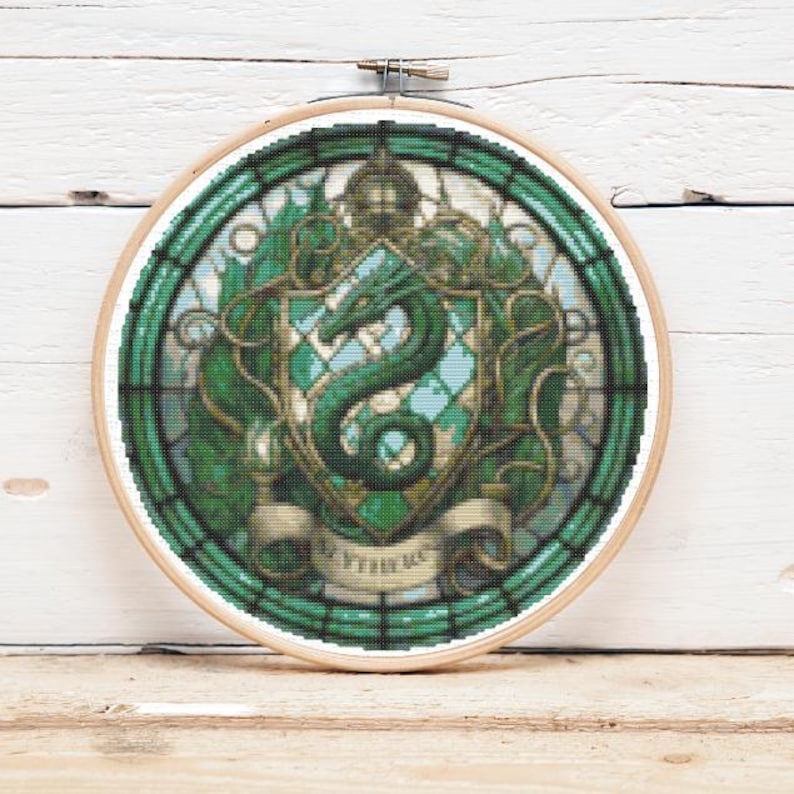Stained Glass House Crests – Fantasy Cross Stitch Pattern Set (4 ...