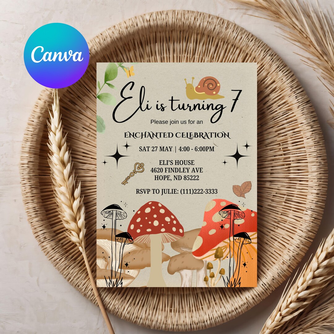 Whimsical Fairy Mushroom Birthday Invitation | Enchanted Forest Theme ...
