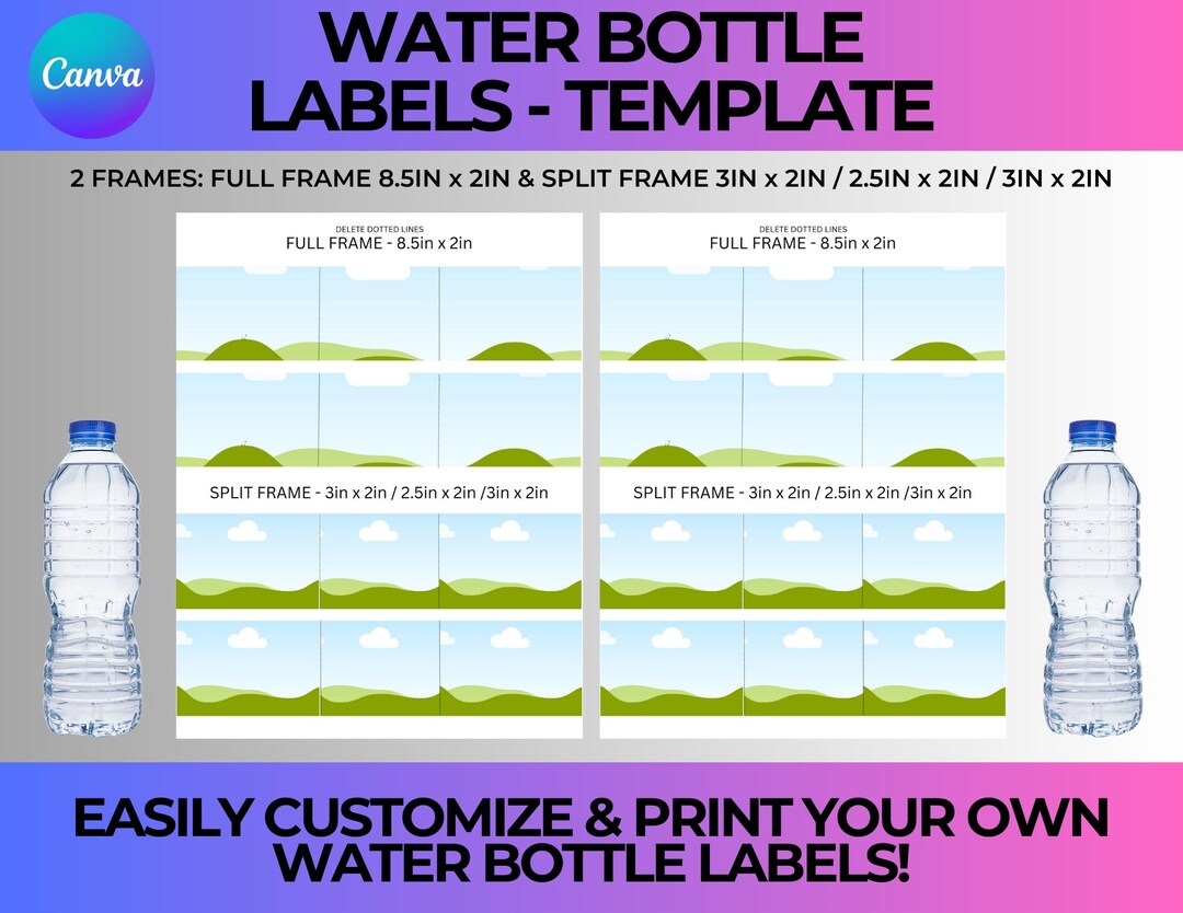 Water Bottle Label Template | Editable Canva Template | Instant ...