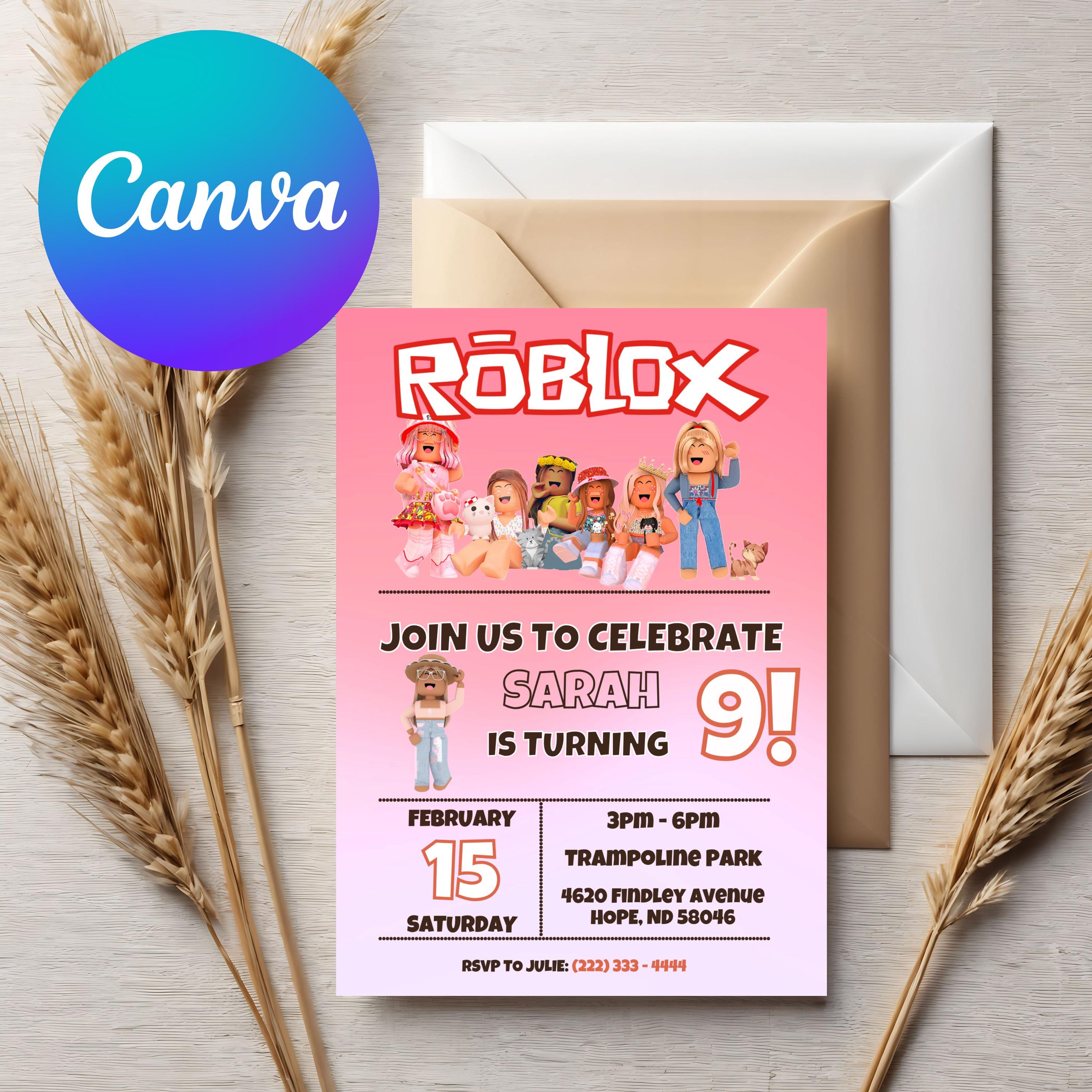 Roblox Birthday Party Invitation | Girl's Roblox Themed Birthday Party ...
