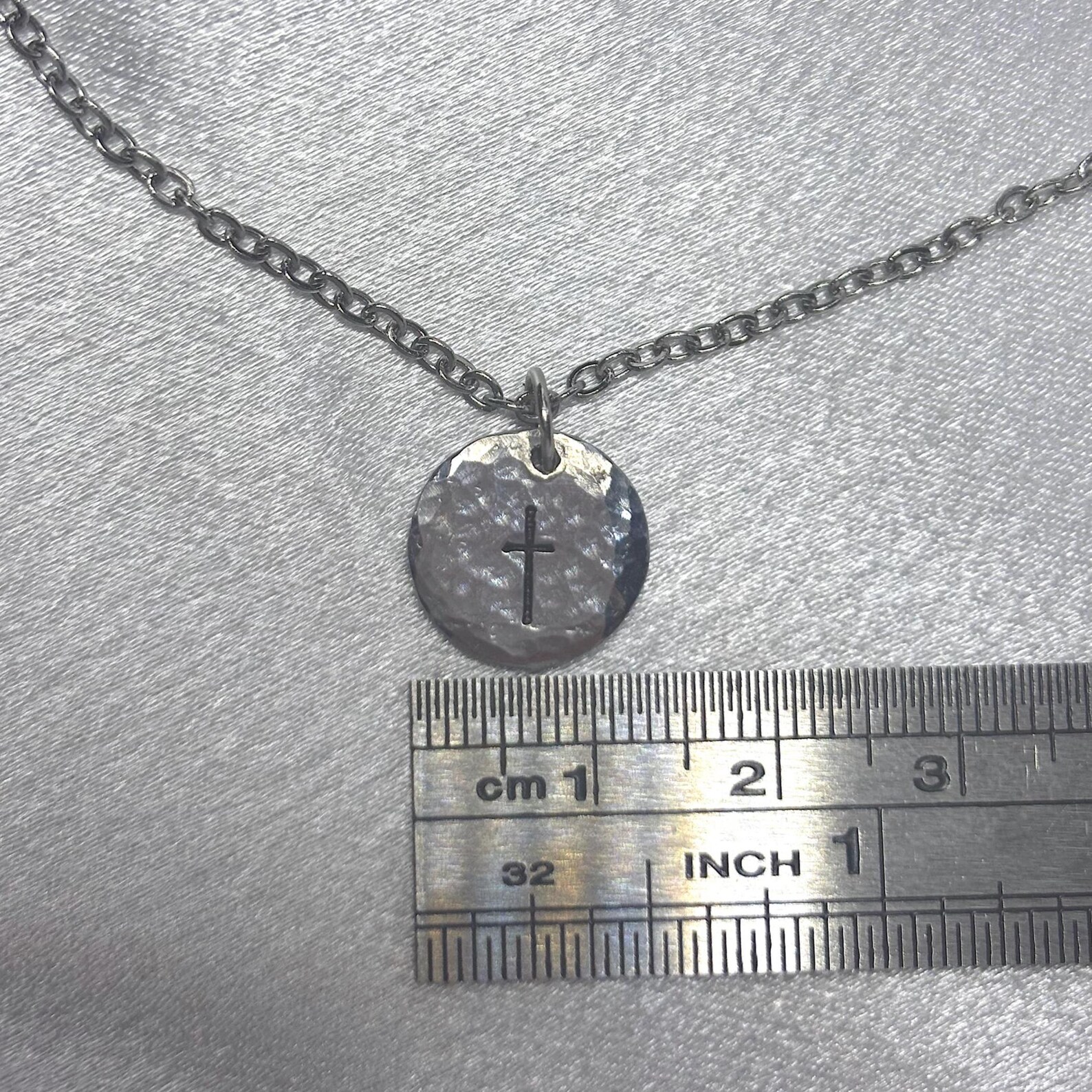 Hand Stamped Cross Necklace: Tiny Christian Pendant, Stainless Steel ...