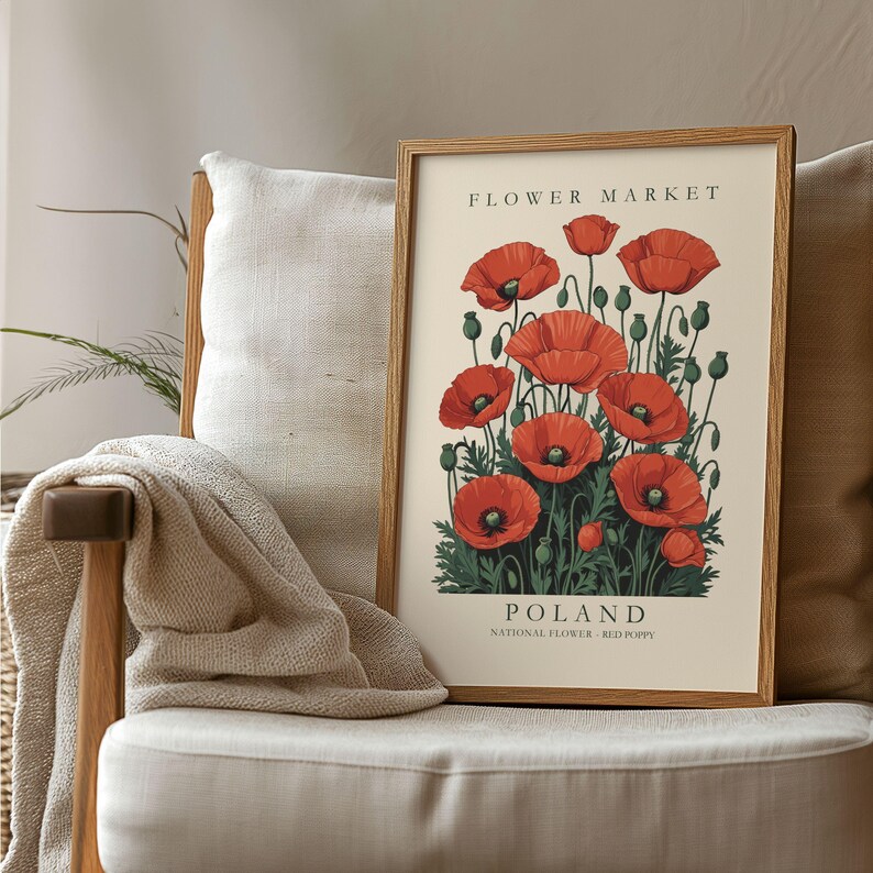 Poland National Flower Poster, Red Poppy Botanical Print, Vintage ...