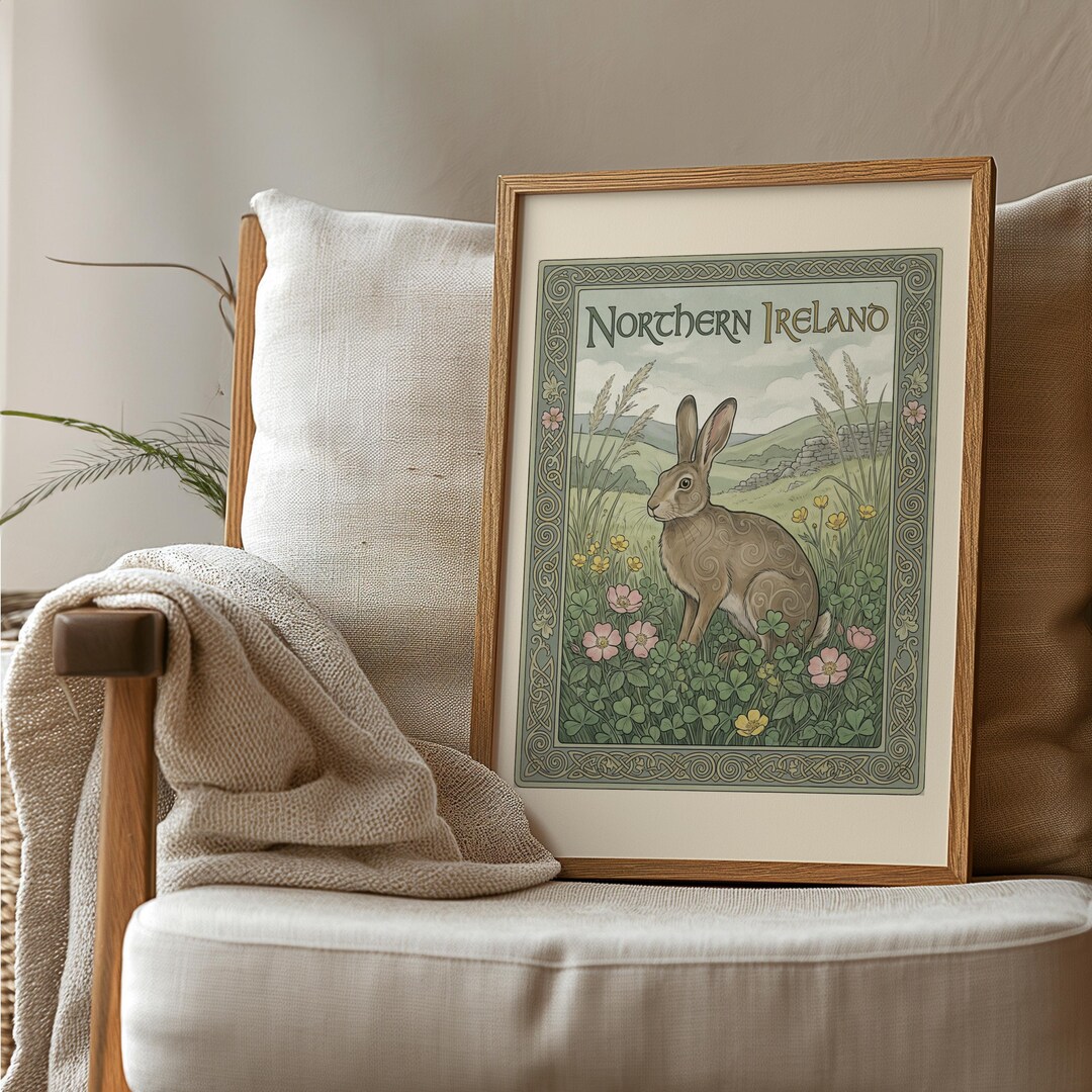 Northern Ireland Art Print, Irish Hare, Wildflowers Poster, Celtic ...