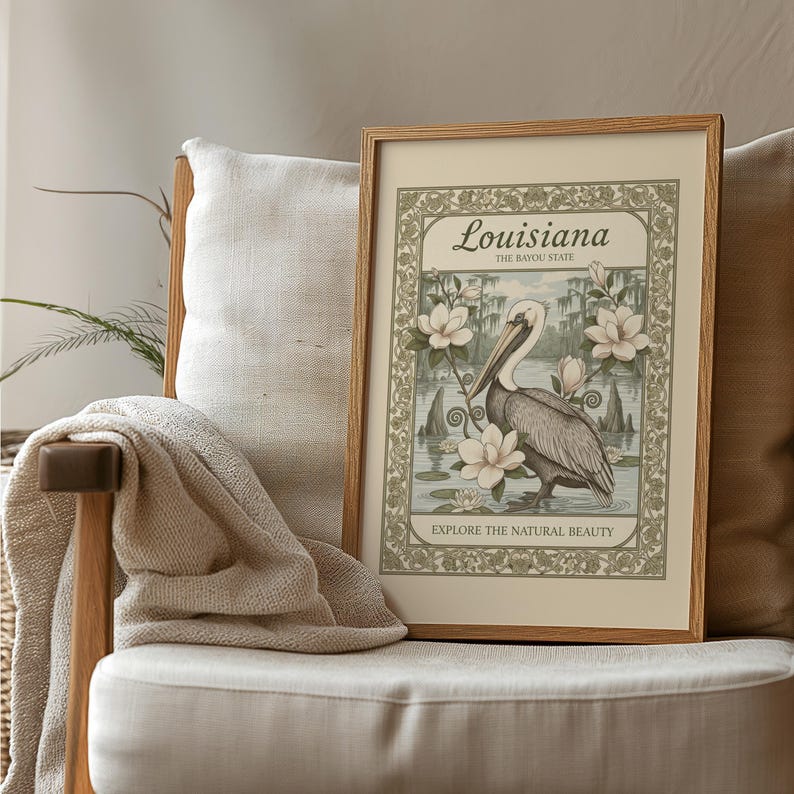 Louisiana State Wall Art, Louisiana Travel Poster, Vintage Print ...