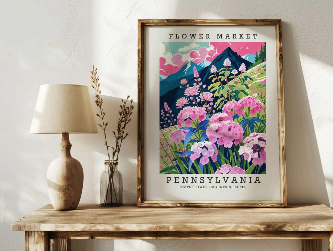 Pennsylvania State Flower Print, Mountain Laurel Wall Art, Penn State ...