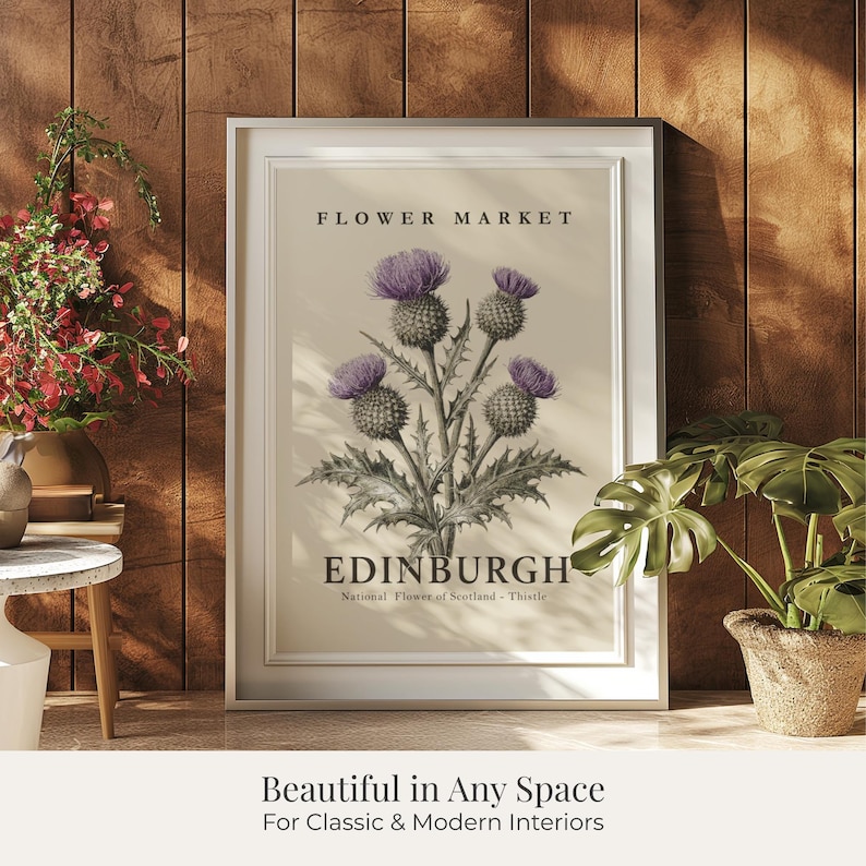 Edinburgh Flower Market Print, Scottish Thistle Art, Wildflower Wall ...