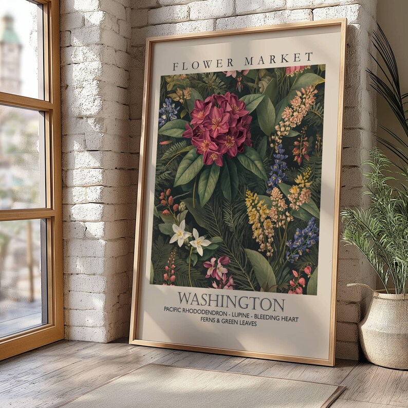 Washington State Wall Art, Pacific Rhododendron Poster, Vintage ...