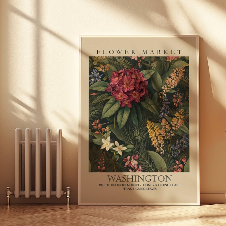 Washington State Wall Art, Pacific Rhododendron Poster, Vintage ...