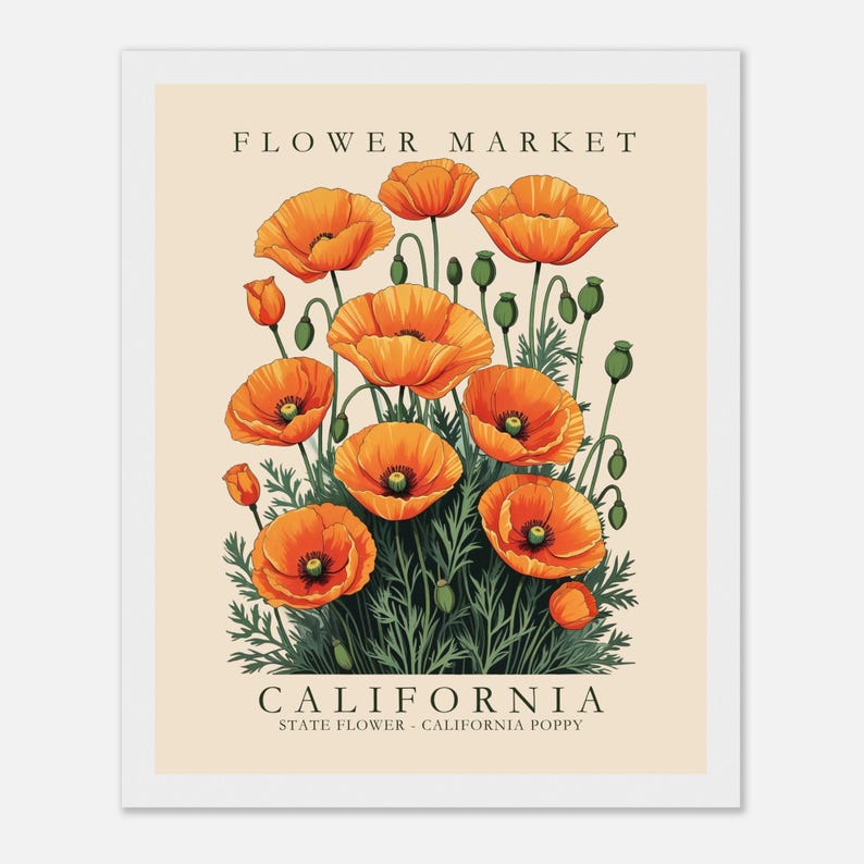 California Flower Market Print, California Poppy Poster, State ...