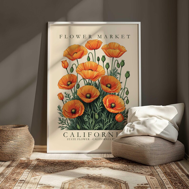California Flower Market Print, California Poppy Poster, State ...