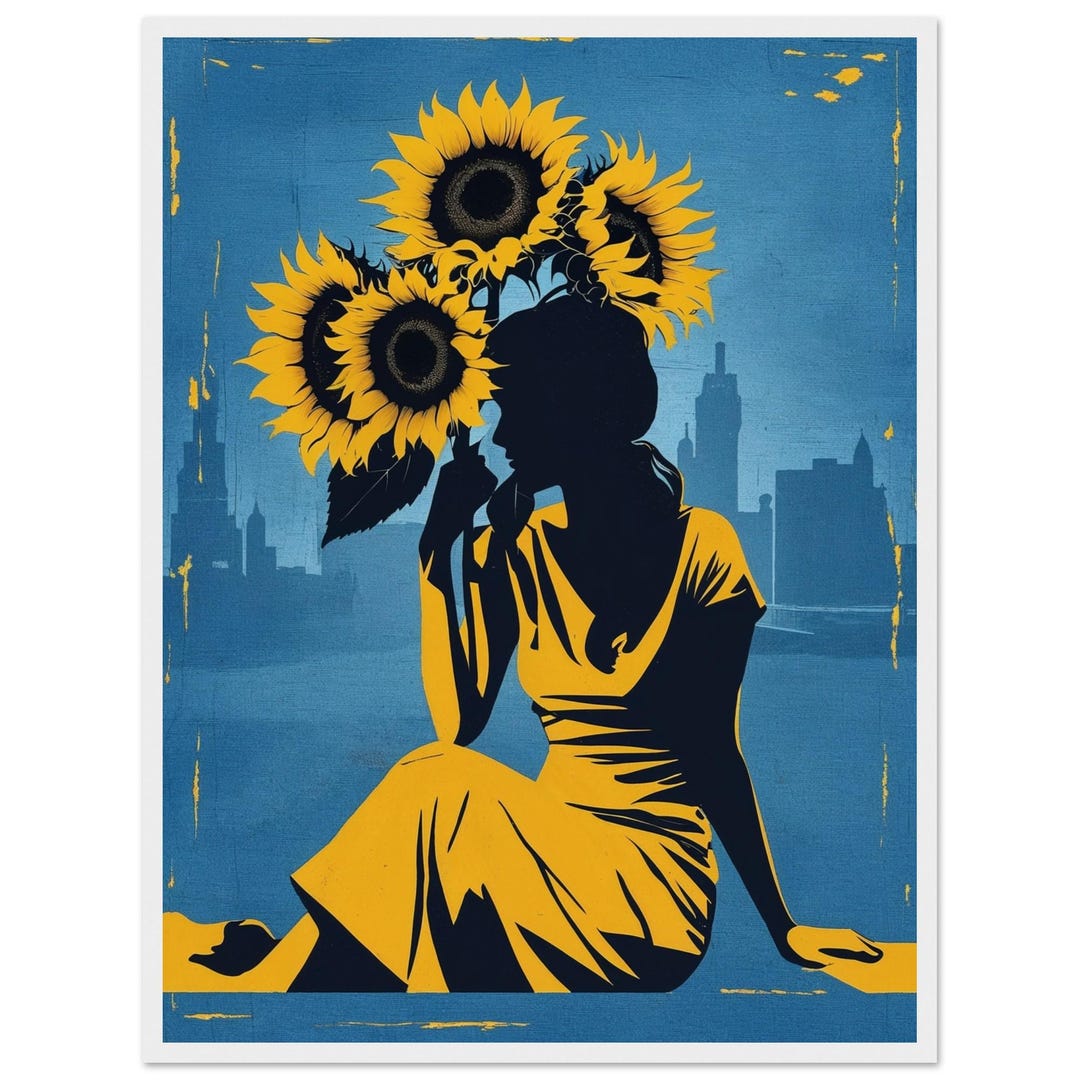Stunning Wooden Framed Sunflower Poster - Eclectic MCM Wall Art With ...