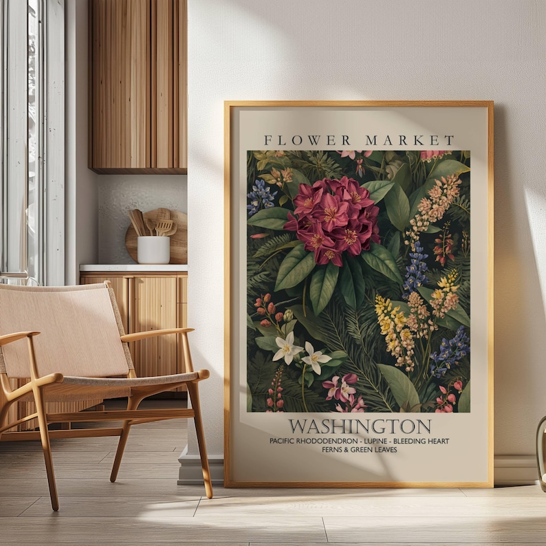 Washington State Wall Art, Pacific Rhododendron Poster, Vintage ...