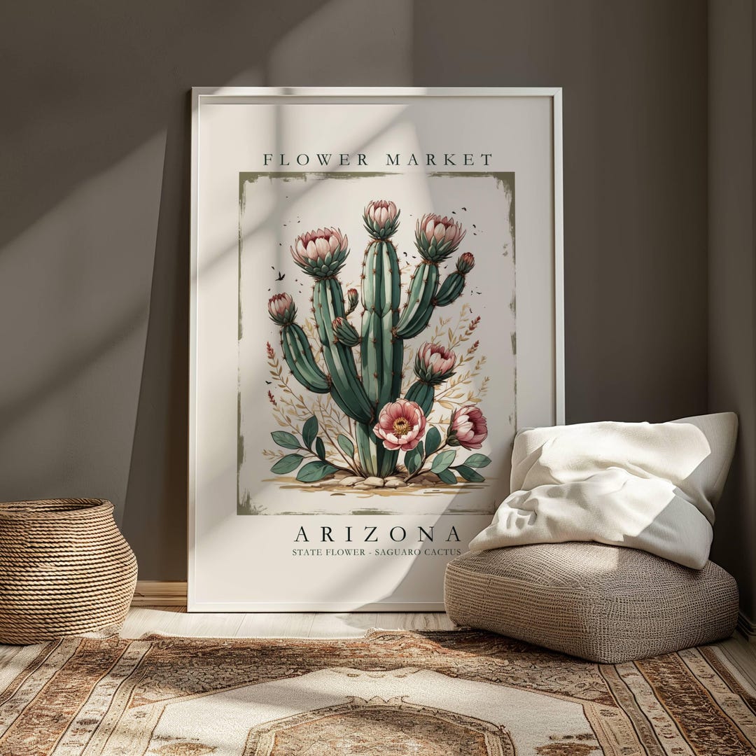 Arizona State Flower Print, Saguaro Cactus Bloom, Arizona Flower Market ...