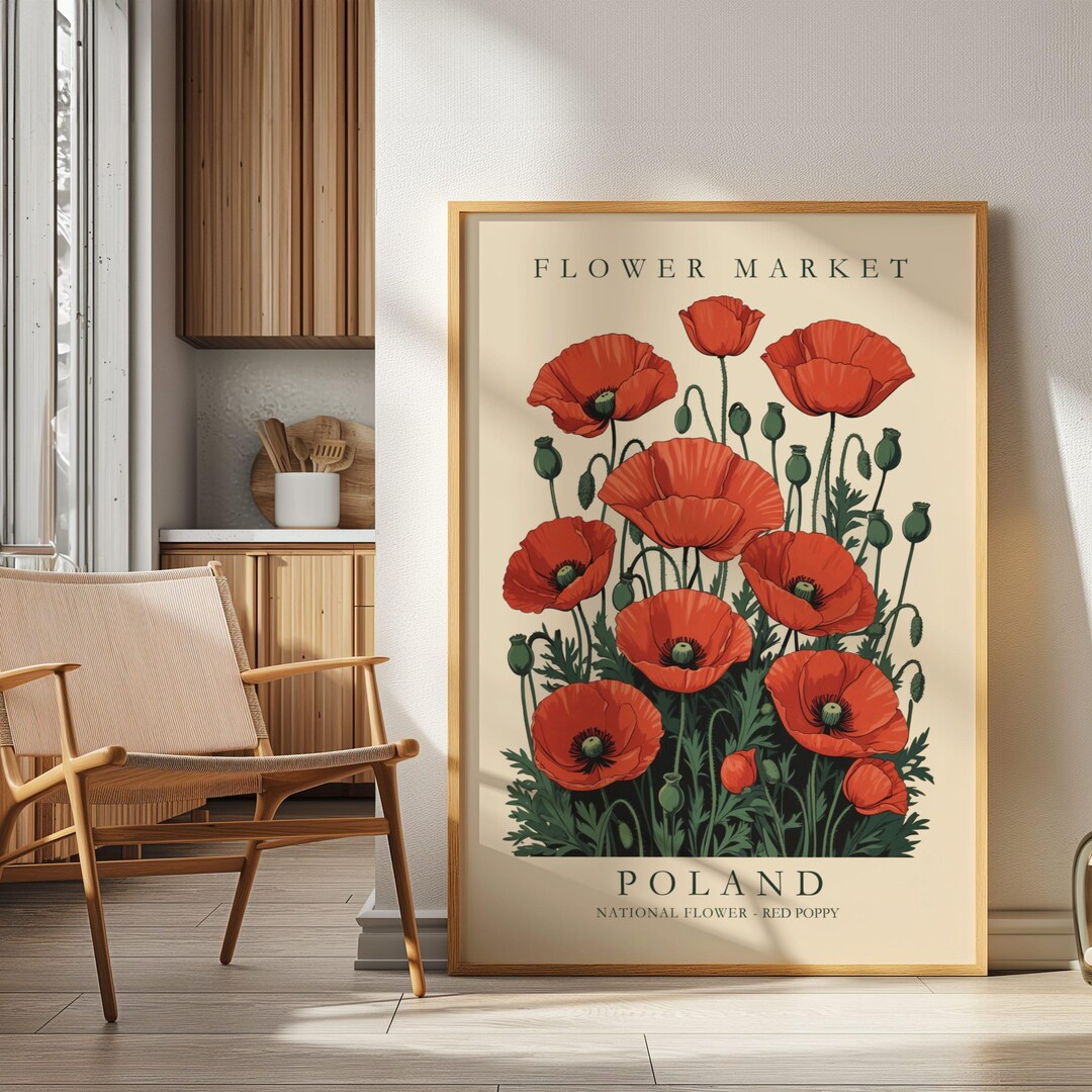 Poland National Flower Poster, Red Poppy Botanical Print, Vintage ...