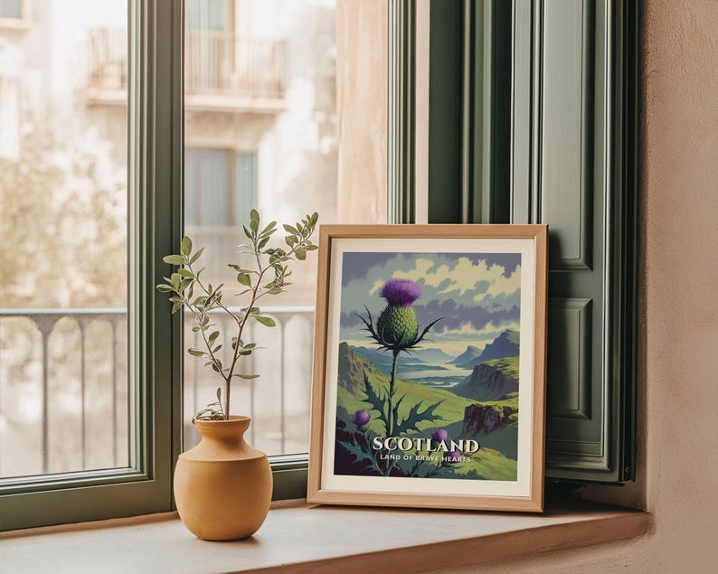 Scotland Flower Market Print, Thistle Poster, Scotland Travel Poster ...