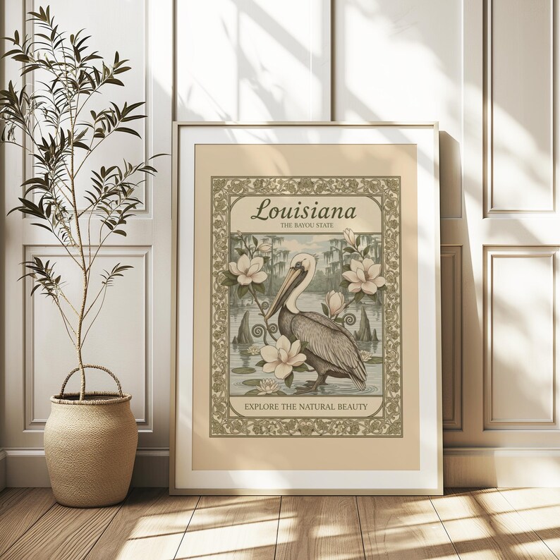 Louisiana State Wall Art, Louisiana Travel Poster, Vintage Print ...