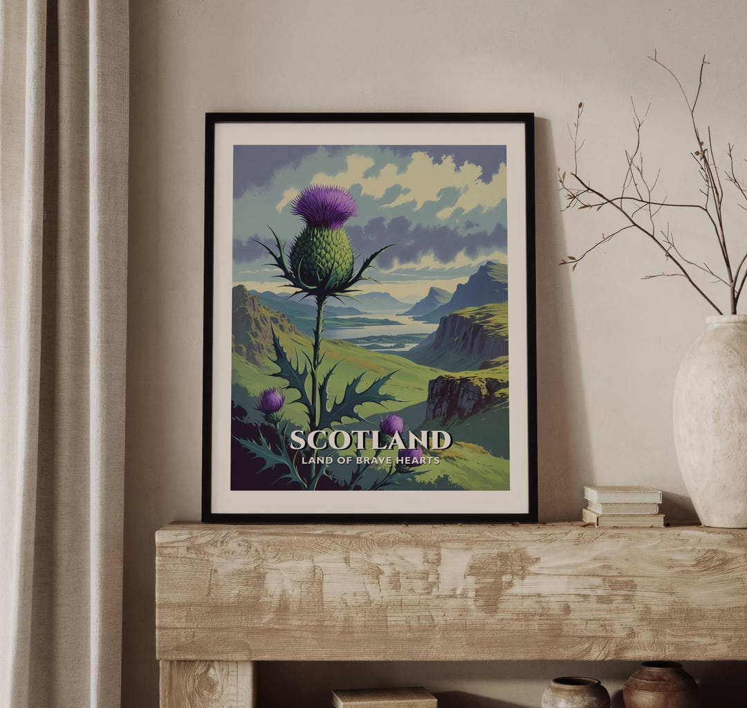 Scotland Flower Market Print, Thistle Poster, Scotland Travel Poster ...
