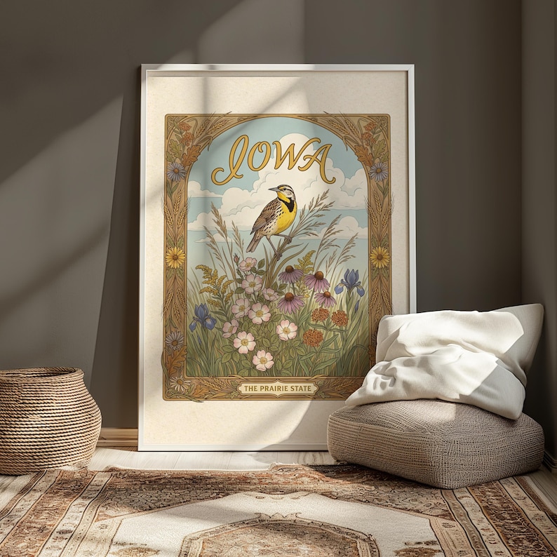 Iowa State Wall Art Printable, Prairie Wildflowers Print, Meadowlark ...