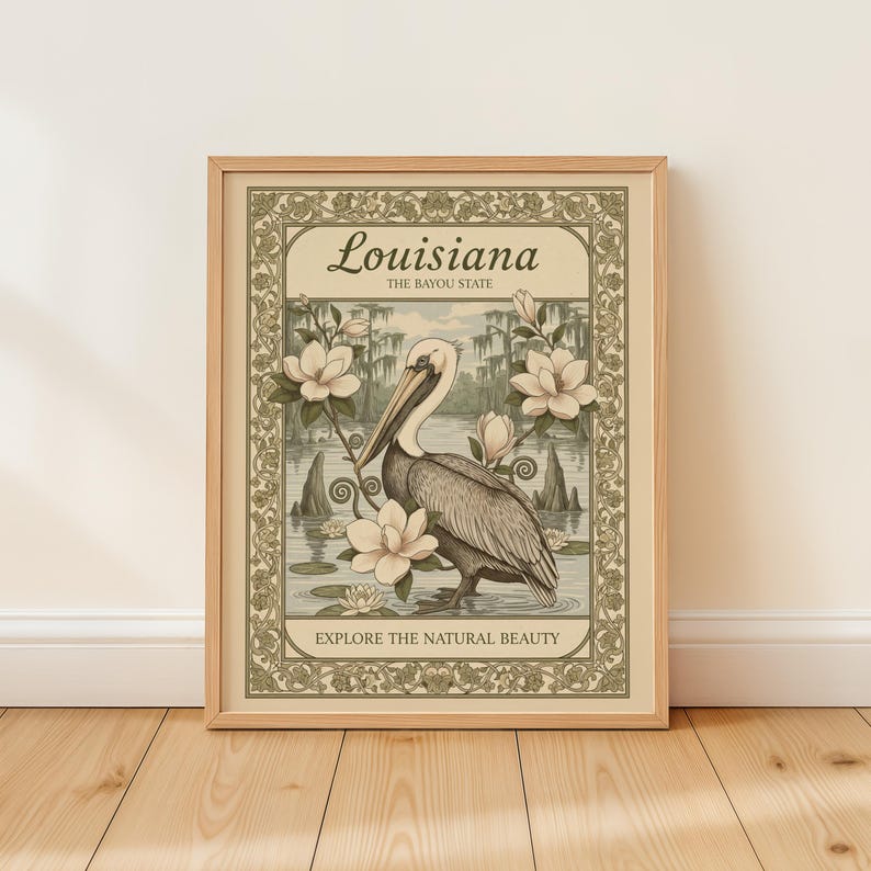 Louisiana State Wall Art, Louisiana Travel Poster, Vintage Print ...