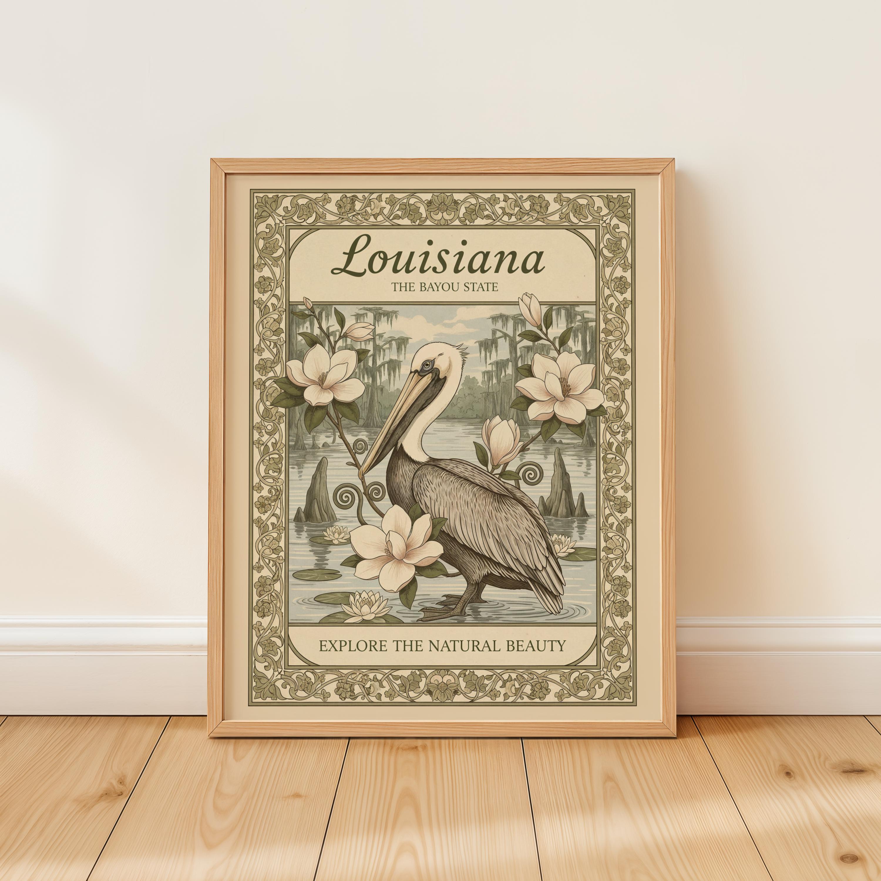 Louisiana State Wall Art, Louisiana Travel Poster, Vintage Print ...